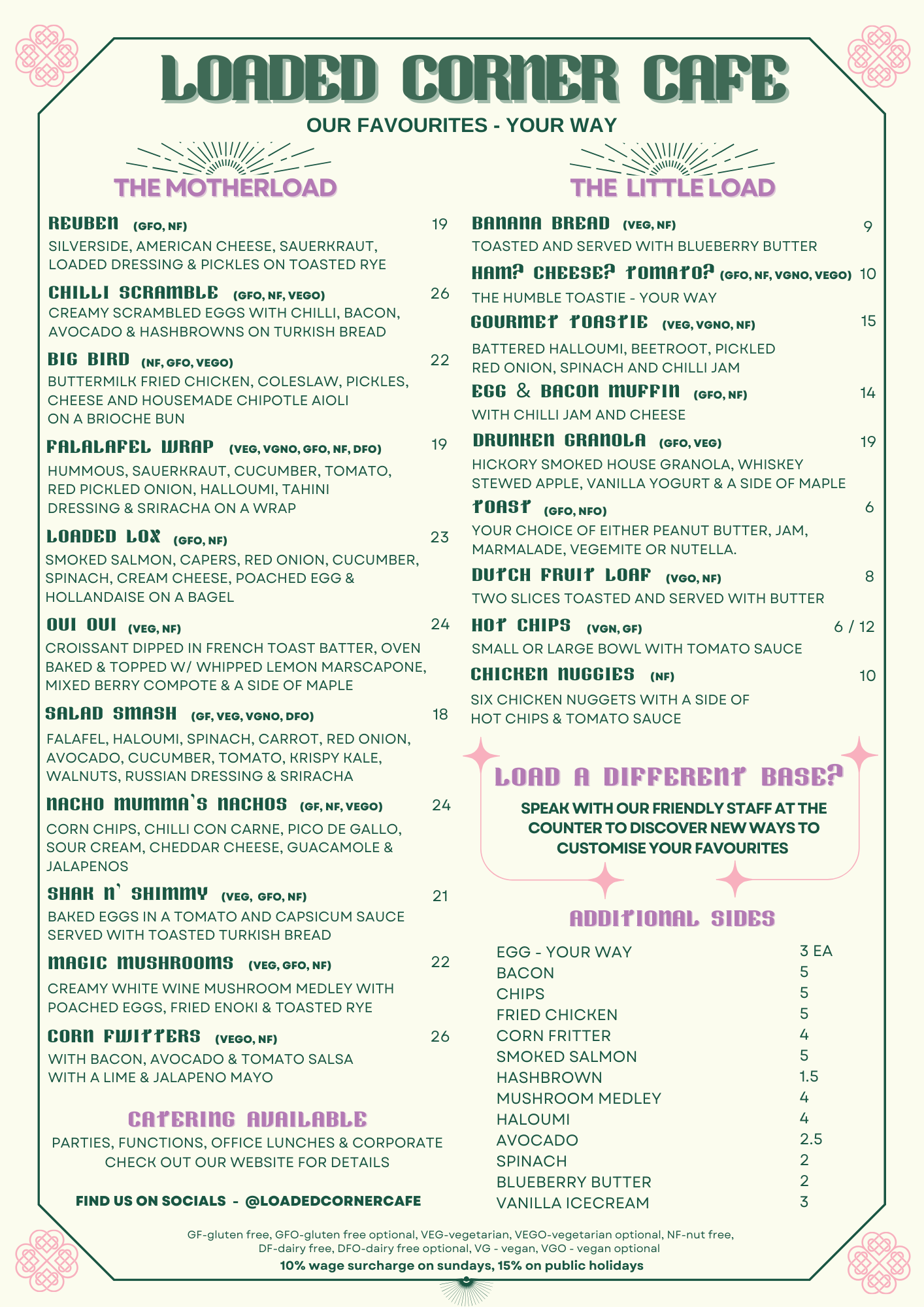 In House Menu | Loaded Corner Cafe