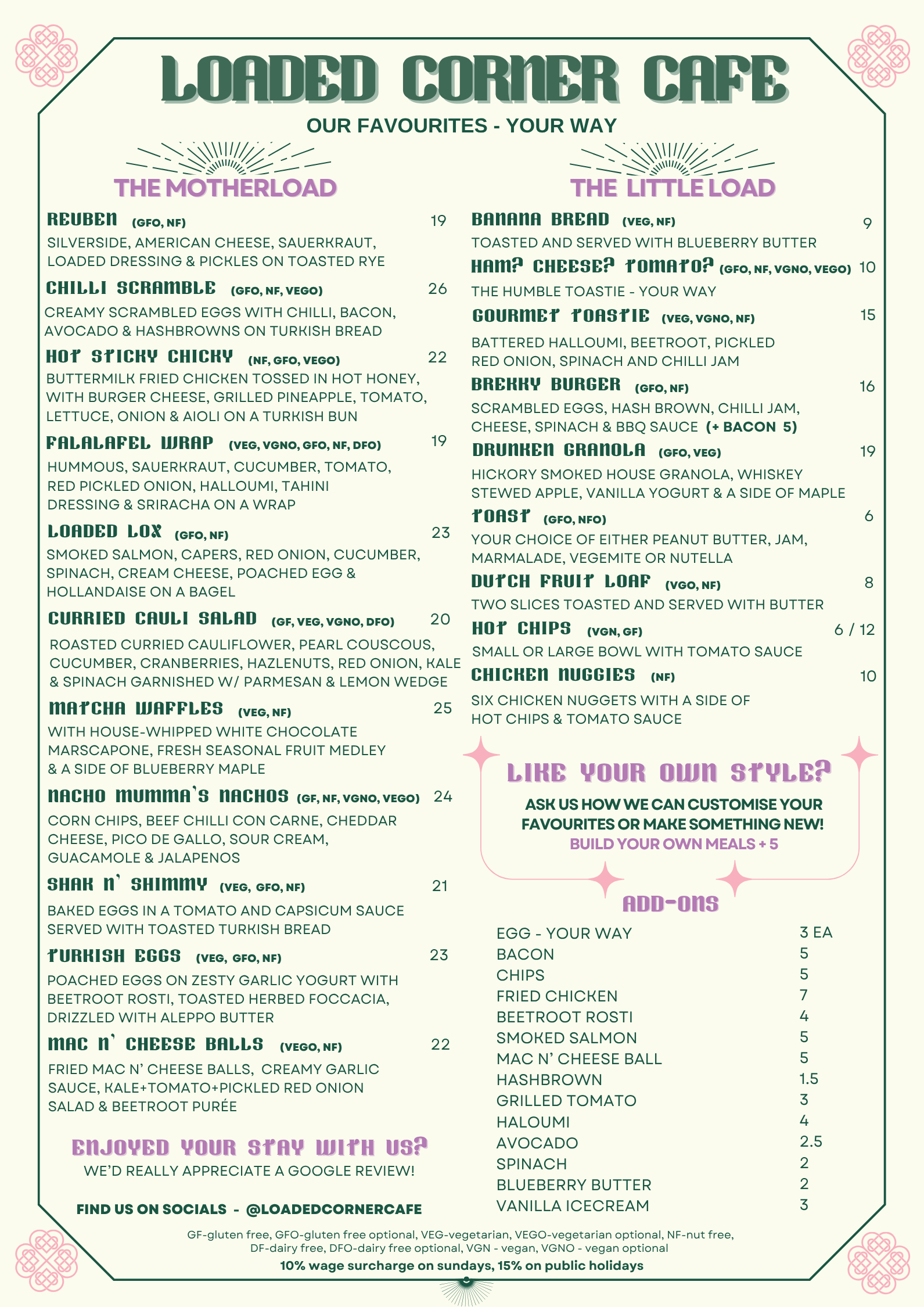 In House Menu | Loaded Corner Cafe